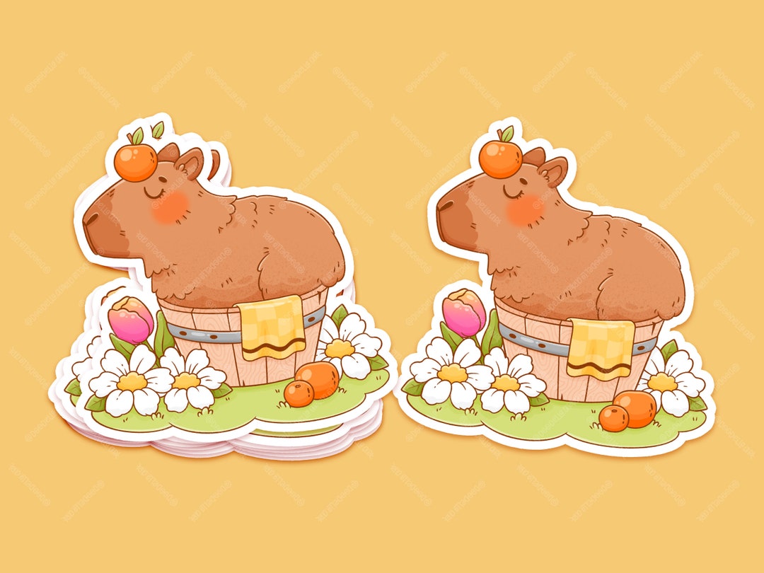 Capybara in Hot Tub Sticker Kawaii Capybara in Wooden Bath - Etsy