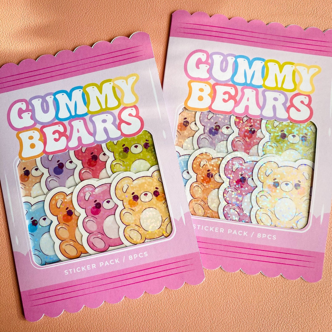 Cute Gummy Bear Sticker Pack Kawaii Sparkly Gummy Bear Mini Die-cut ...