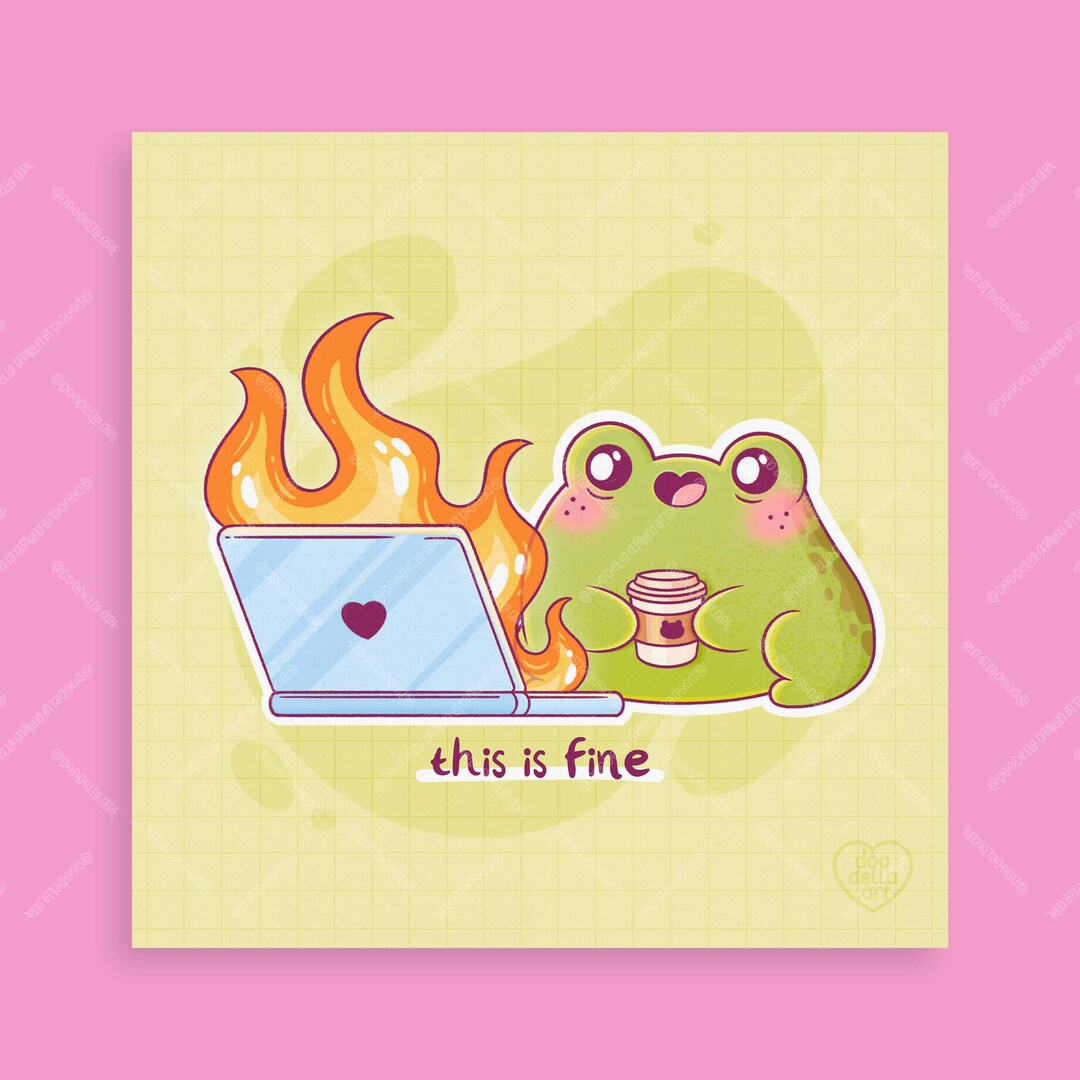 This is Fine Frog With Laptop Meme - Illustrated Fat Froggy Art Print ...
