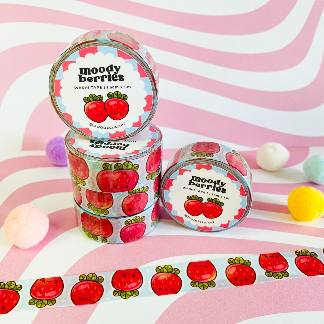 Moody Berries Washi Tape, Cute Kawaii Red Sassy Strawberry Washi Tape ...