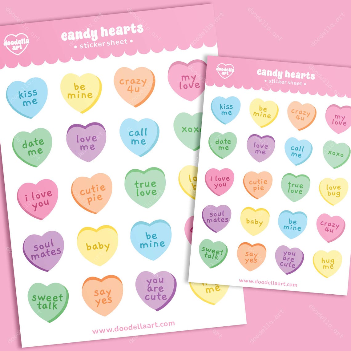 Valentines Candy Hearts Sticker Sheet - Cute Kawaii Valentine ...
