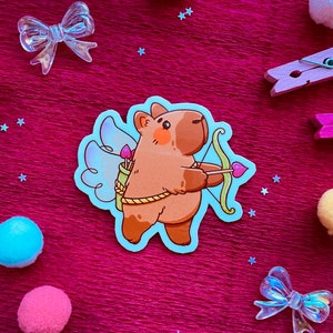 Capybara Cupid Sticker - Kawaii Cute Capybaravalentines Day Cupid With ...