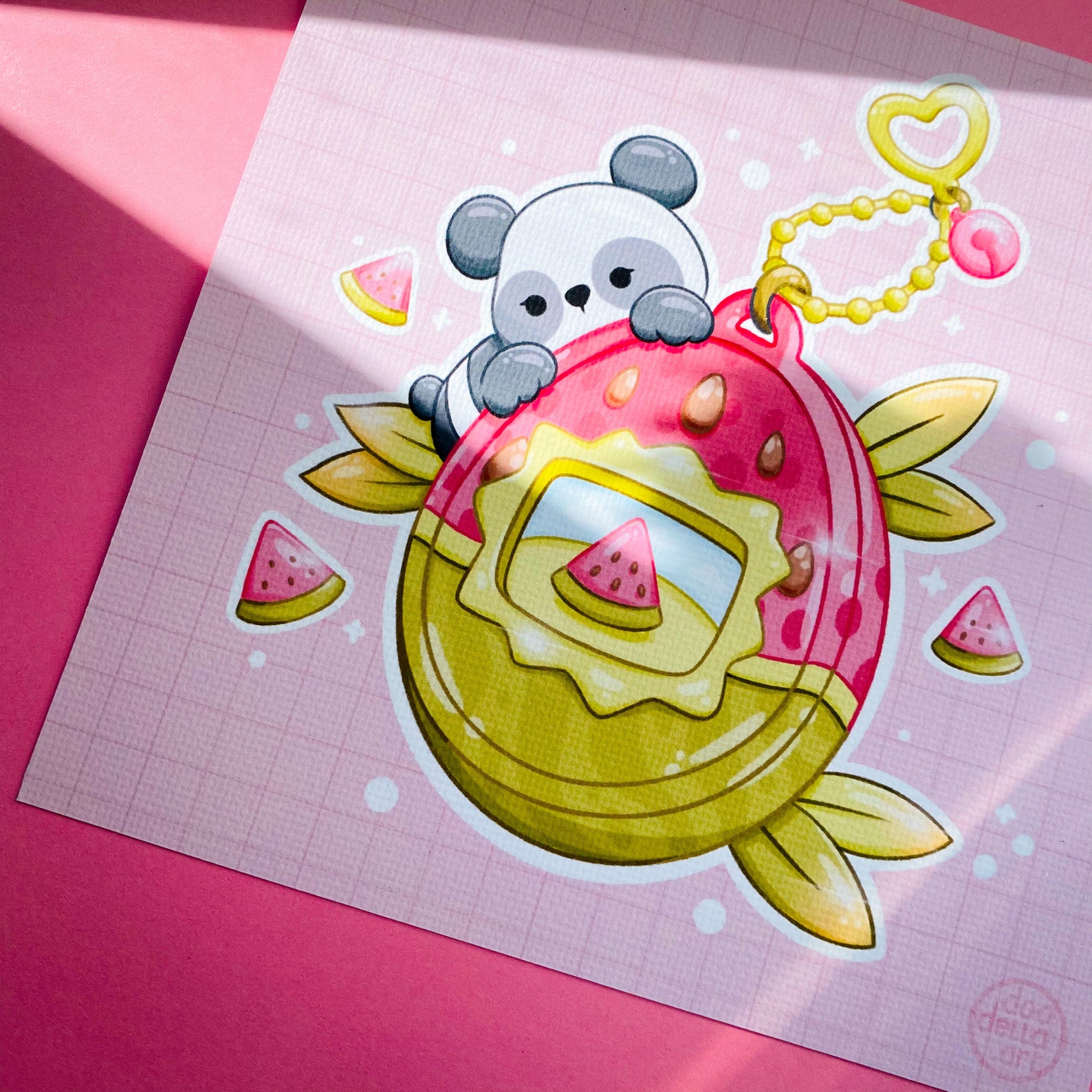 Watermelon Tamagotchi With Panda Illustrated 90s Toy Art Print Mini ...