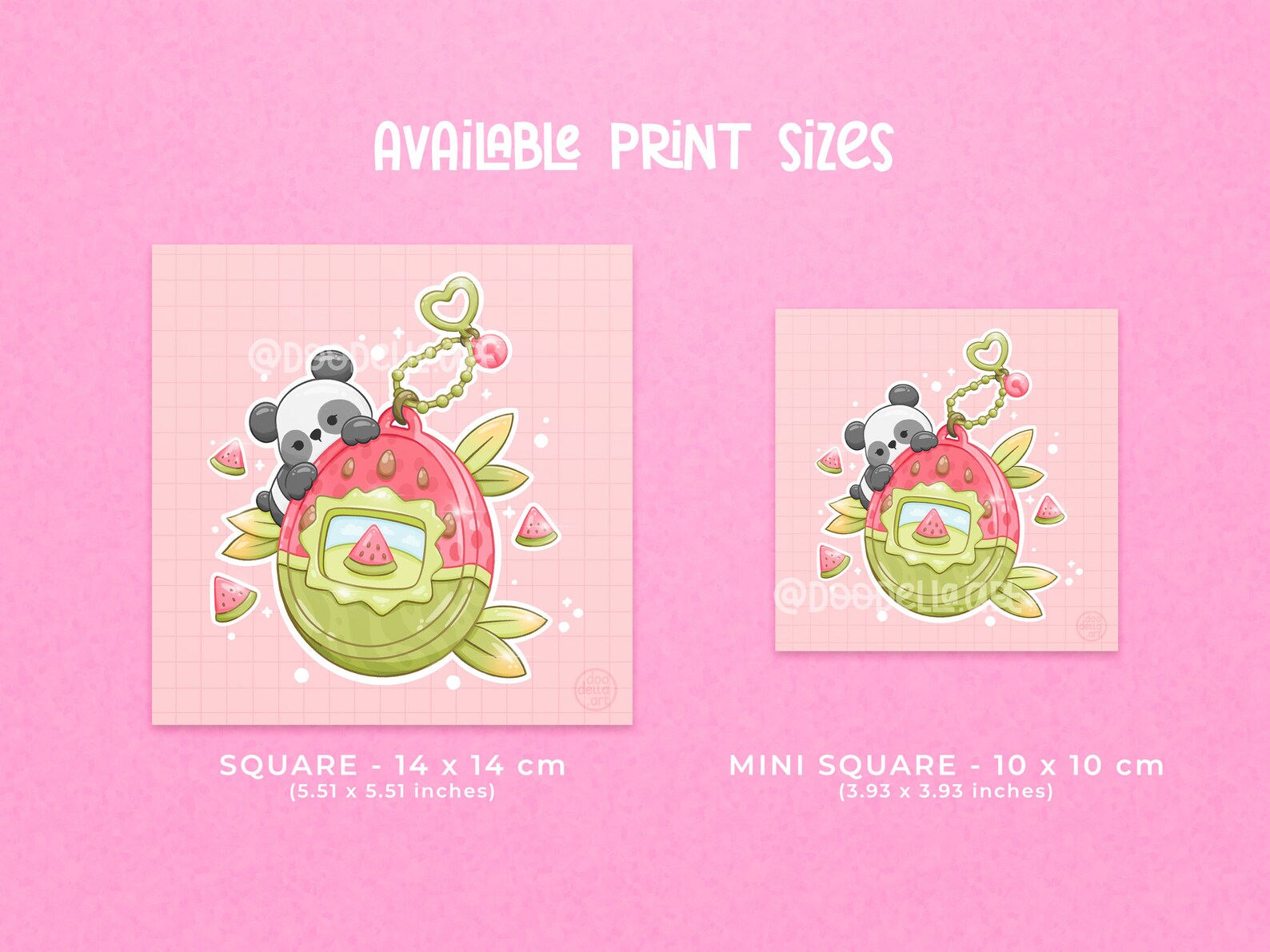 Watermelon Tamagotchi With Panda Illustrated 90s Toy Art Print Mini ...