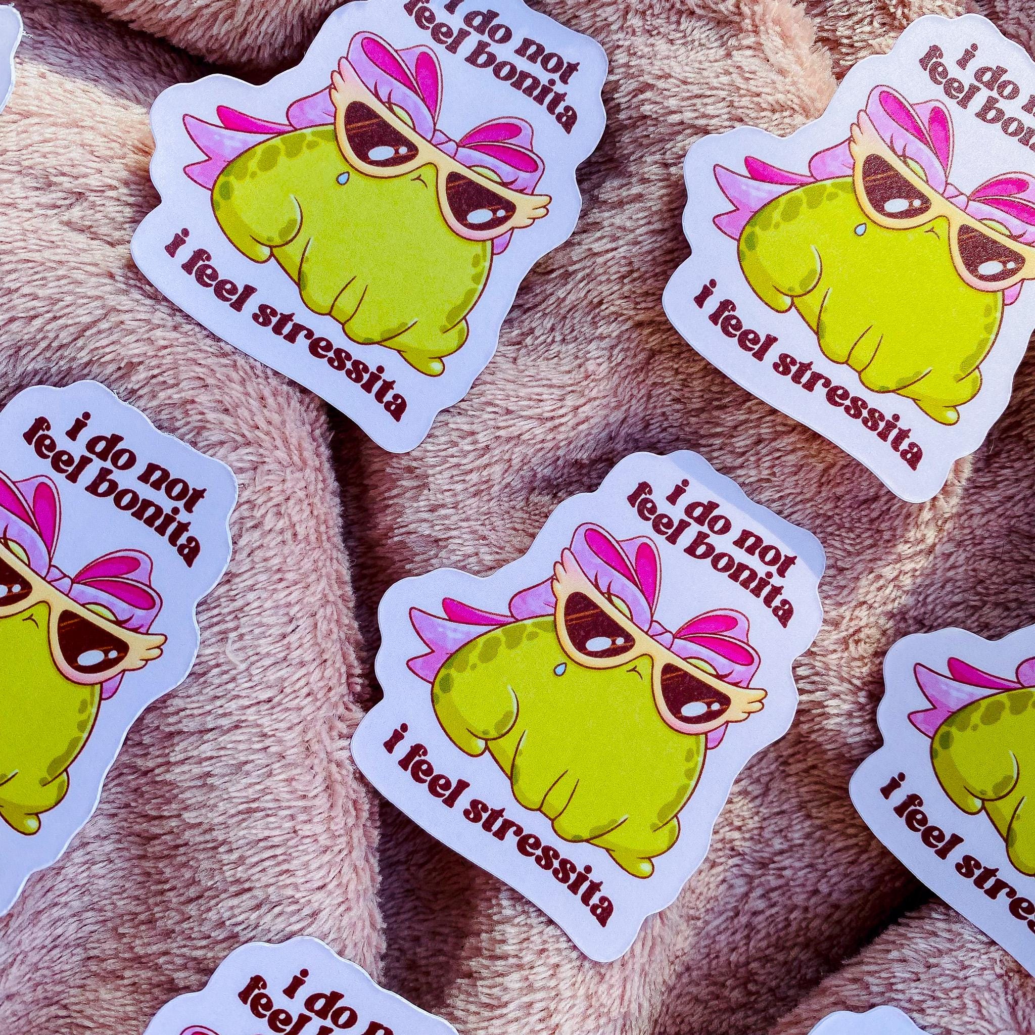 Don't Feel Bonita Feel Stressita Sticker, Coquette Pink Bow Froggy ...