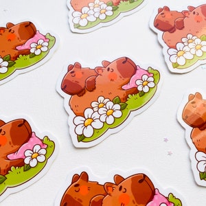 Sleepy Capybara Couple Sticker Kawaii Cute Capybaras Sleeping in a ...