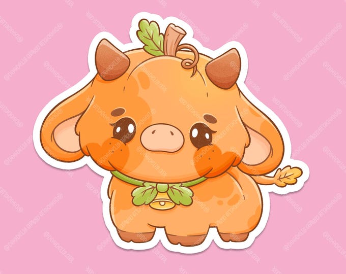 Kawaii Pumpkin Cow Matte Vinyl Sticker - Stickers Fall Autumn - Cute ...