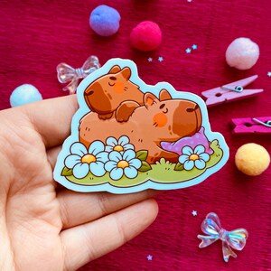 Sleepy Capybara Couple Sticker Kawaii Cute Capybaras Sleeping in a ...