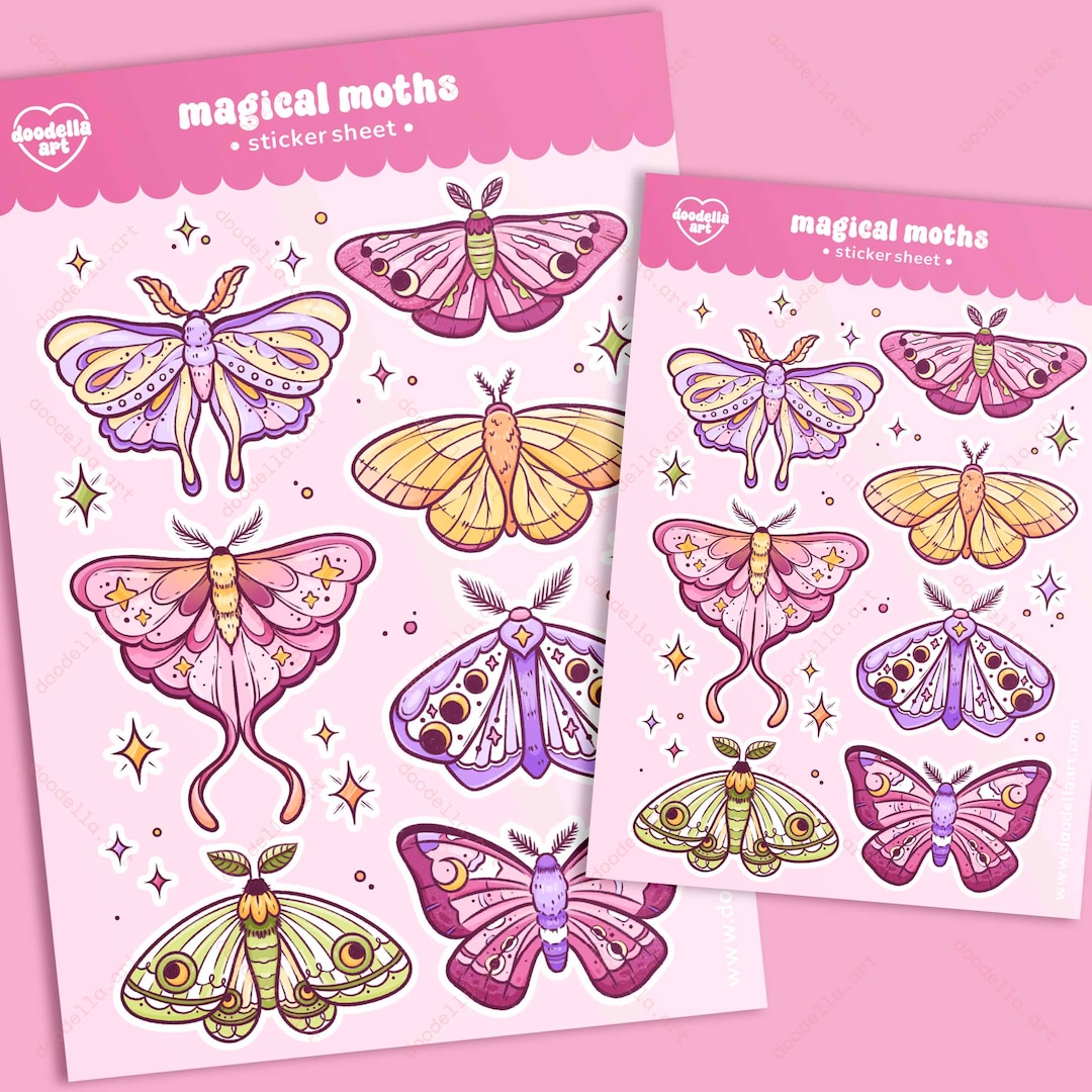 Magical Moths Sticker Sheet, Cute Kawaii Spooky Pastel Goth Witchy ...