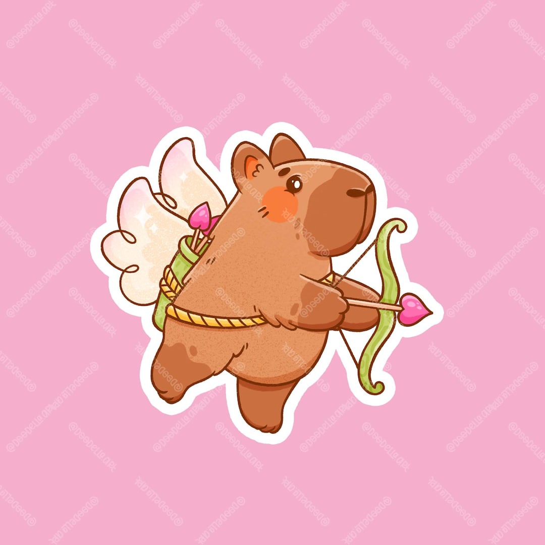Capybara Cupid Sticker - Kawaii Cute Capybaravalentines Day Cupid With ...