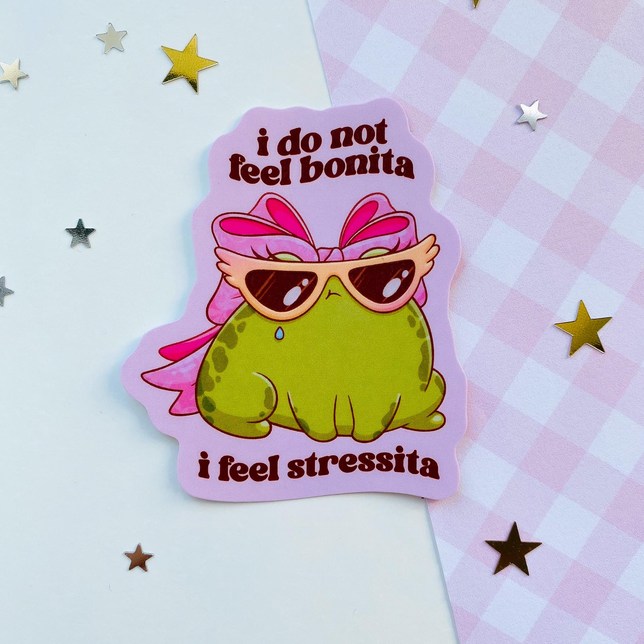 Don't Feel Bonita Feel Stressita Sticker, Coquette Pink Bow Froggy ...