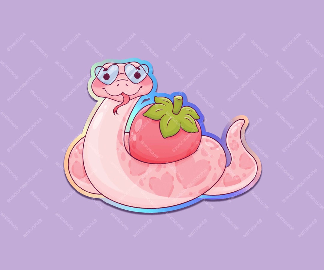 Strawberry Snake Sticker - Cute Pink Snake With Heart Glasses Rainbow ...
