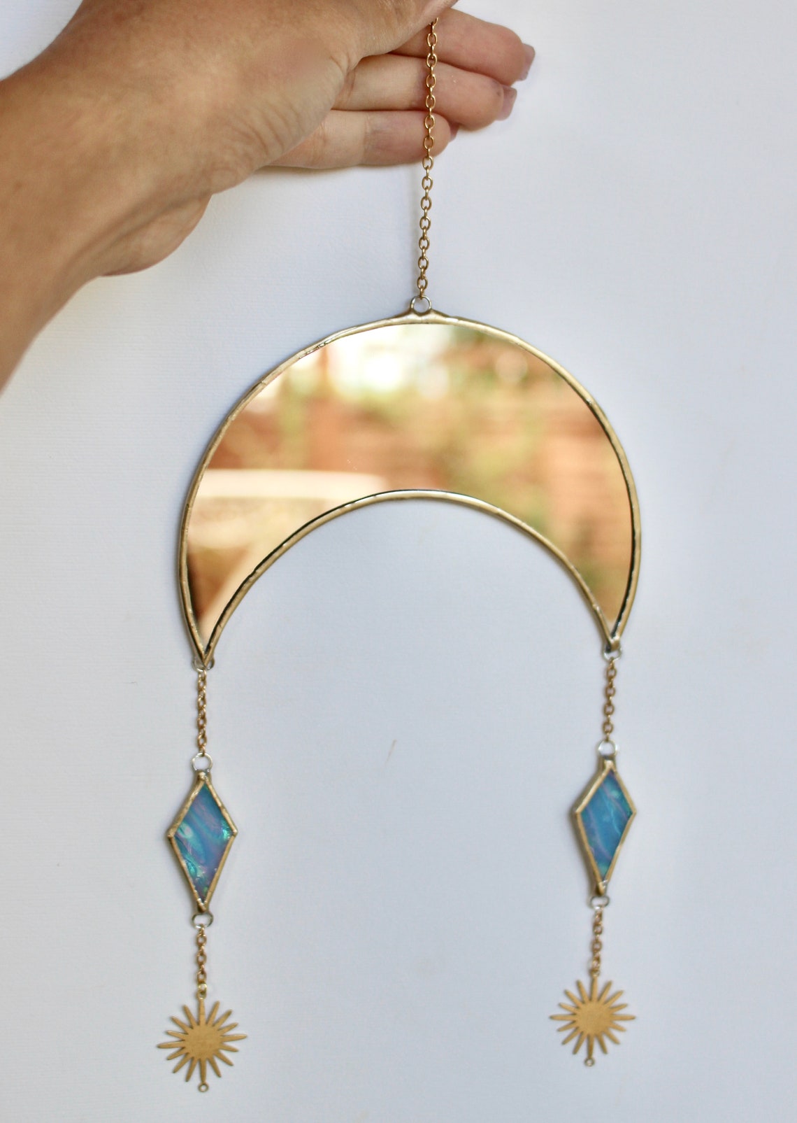 Crescent Moon Mirror Bohemian Wall Decor Hanging/ Birthday - Etsy UK