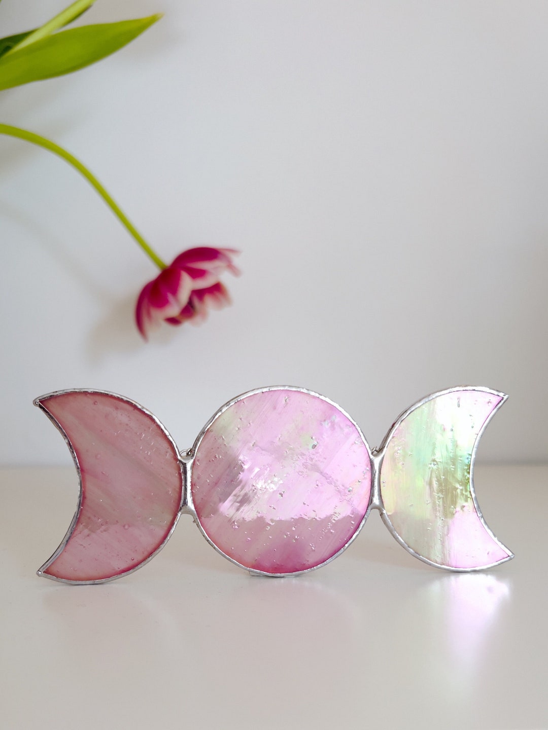 Triple Moon Shelf or Wall Decor – Stained Glass Moon Phase in Pink - Etsy