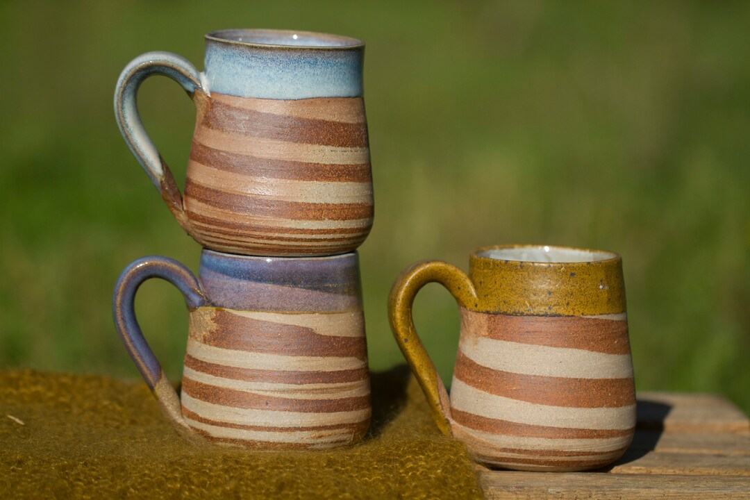 Stoneware Mugs Mixed Artisanal Pottery Mugs in Green and Blue - Etsy