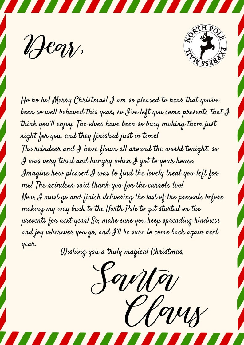 DIGITAL DOWNLOAD Santa Claus Letter, Father Christmas, Magical Letter ...