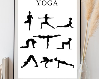 Black Yoga Poses Art Poster - Etsy