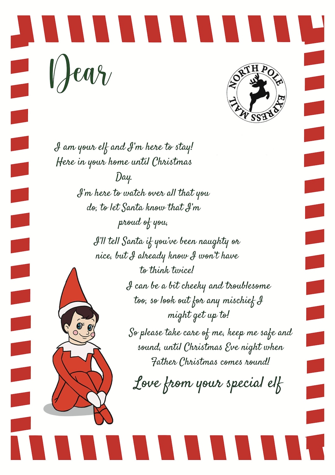 DIGITAL DOWNLOAD Elf Letter, Christmas Letter for Kids, Father ...
