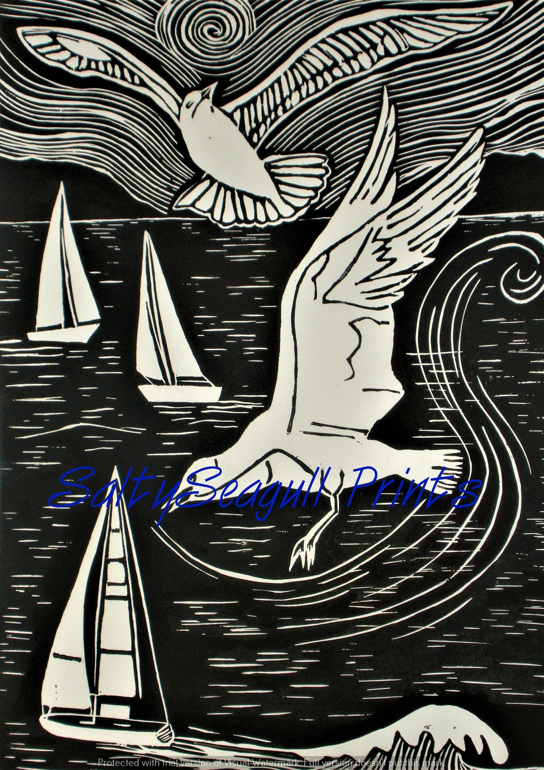 Warrenpoint Front Shore Handmade Linocut Bird Art Print, Original Bird ...
