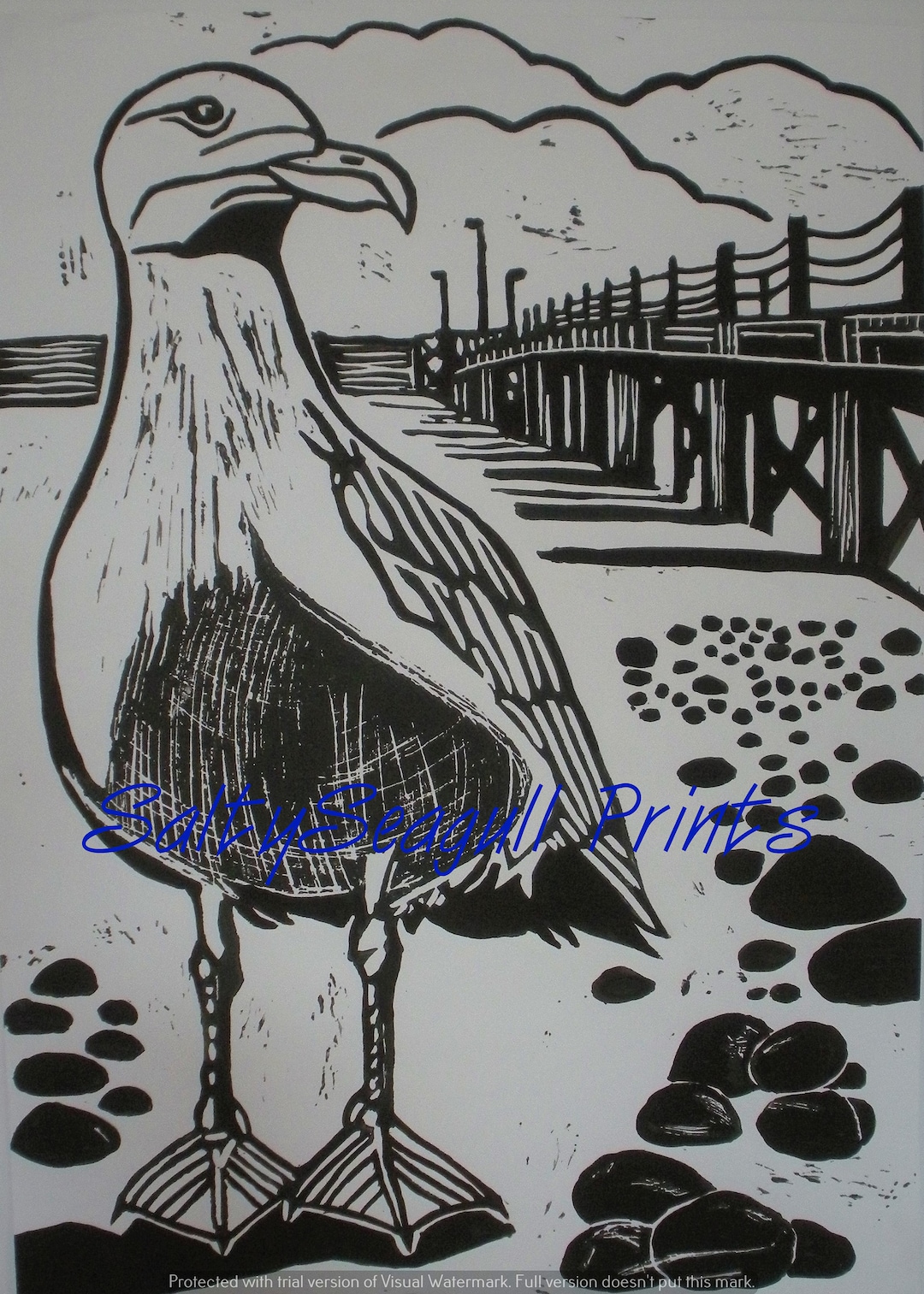 Gull at Greencastle Handmade Linocut Bird Art Print Original - Etsy