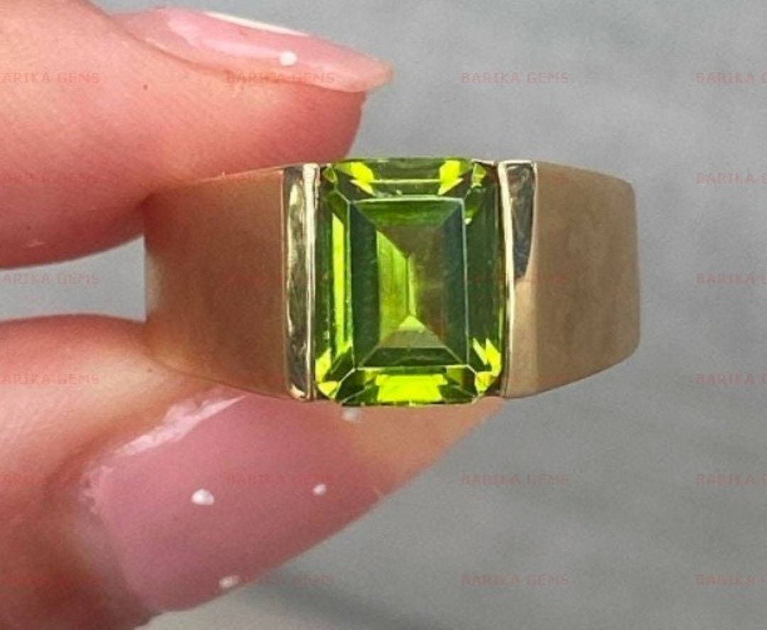 Green Peridot Men's Ring, AAA Quality Ring, August Birthstone, 14k Gold ...