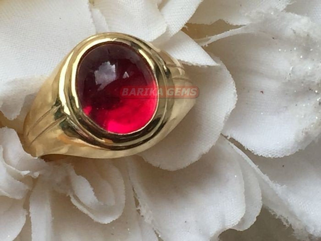 Red Ruby Silver Ring for Men's Handmade Jewelry, 14k Gold Plated Silver ...