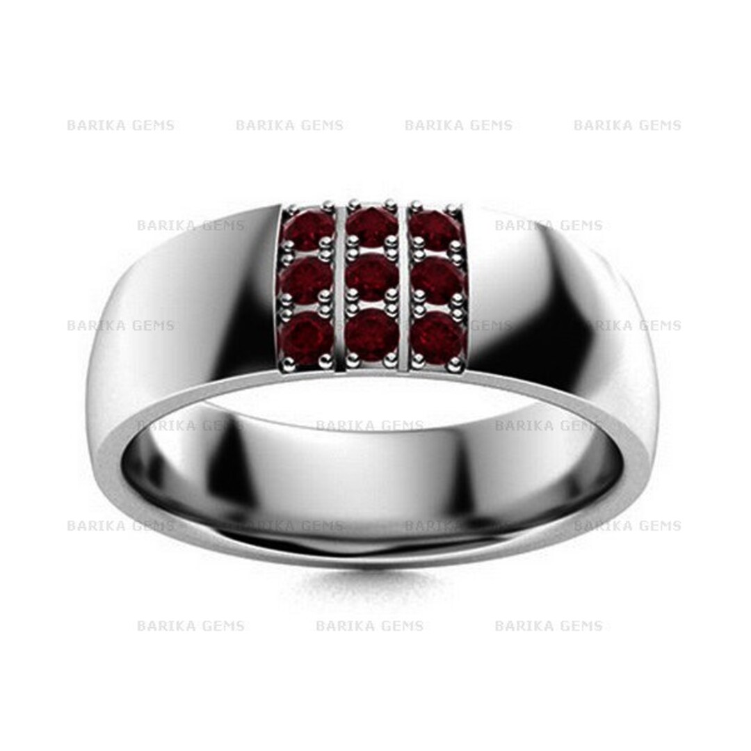 Natural Garnet Men's Ring in Solid 925 Sterling Silver Engagement Ring ...