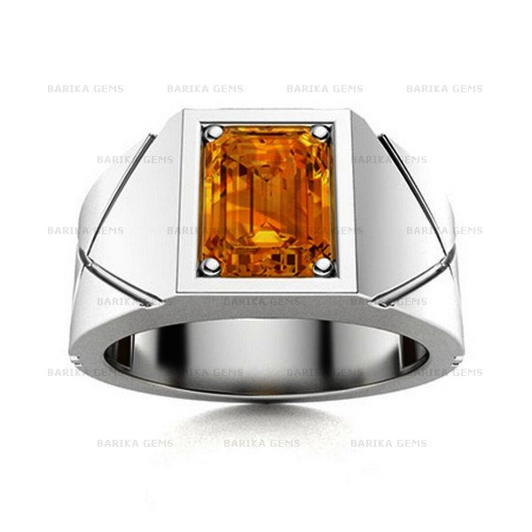 Natural Citrine Ring, 8x10mm Octagon Cut Citrine Gemstone Ring, Vintage ...