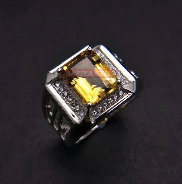 Natural Citrine Men Ring , 925 Sterling Silver, AAA Quality Citrine ...