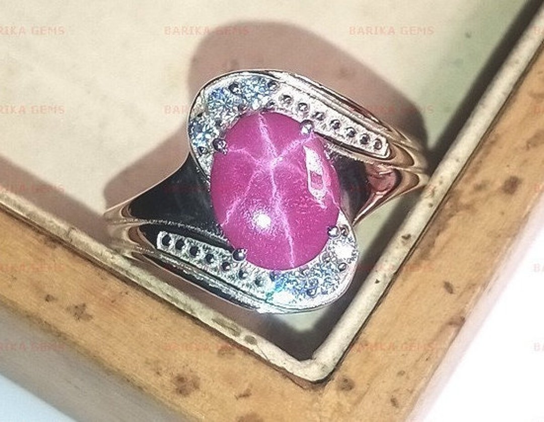 Pink Lindy Star Ruby Silver Ring, Pink Star Gemstone Silver Statement Ring, Lindy Star Ruby Ring ...