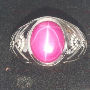 Pink Star Ruby Ring for Men Wedding Band Ring, 925 Sterling Silver Ring, Lindy Star Ruby Gents ...