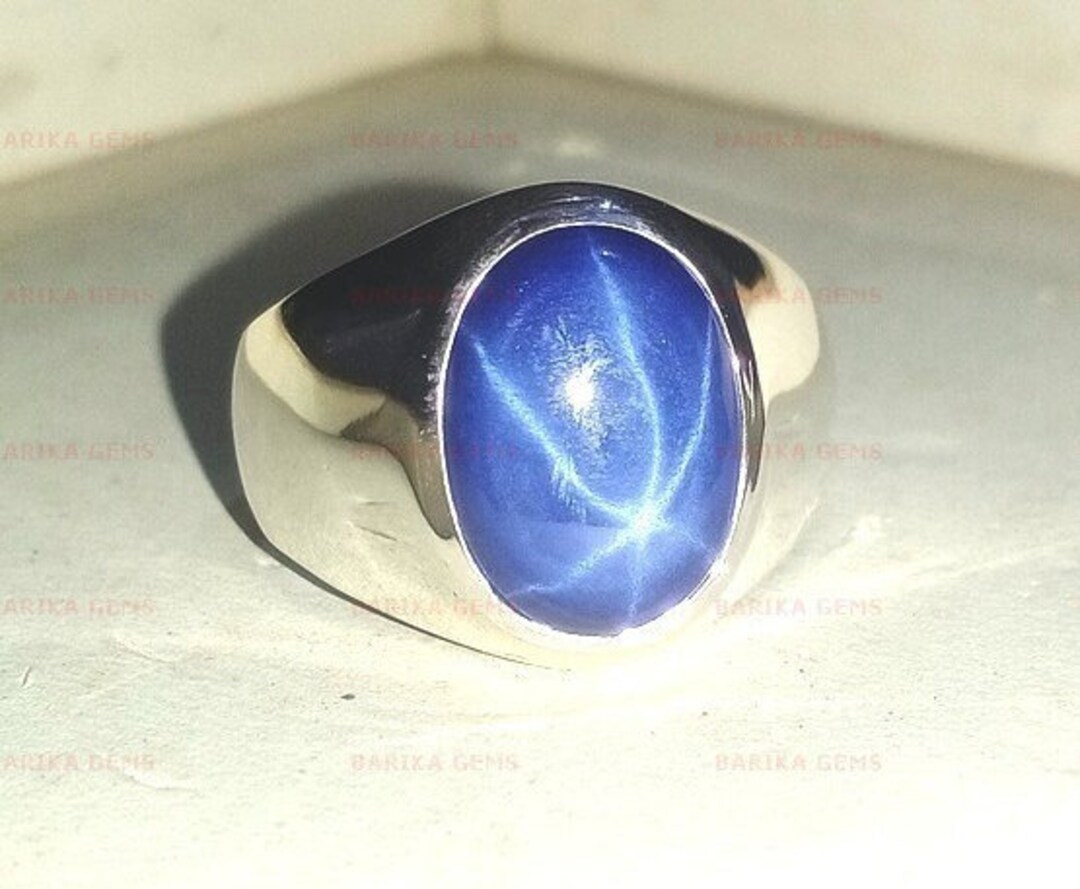 Linde Star Sapphire Ring for Men's Jewelry, Solid 925 Sterling Silver ...