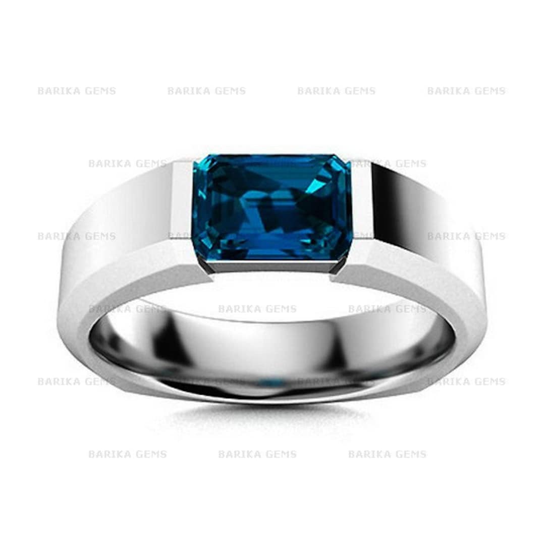 Luxury London Blue Topaz Men's Ring, 925 Sterling Silver Ring, AAA ...