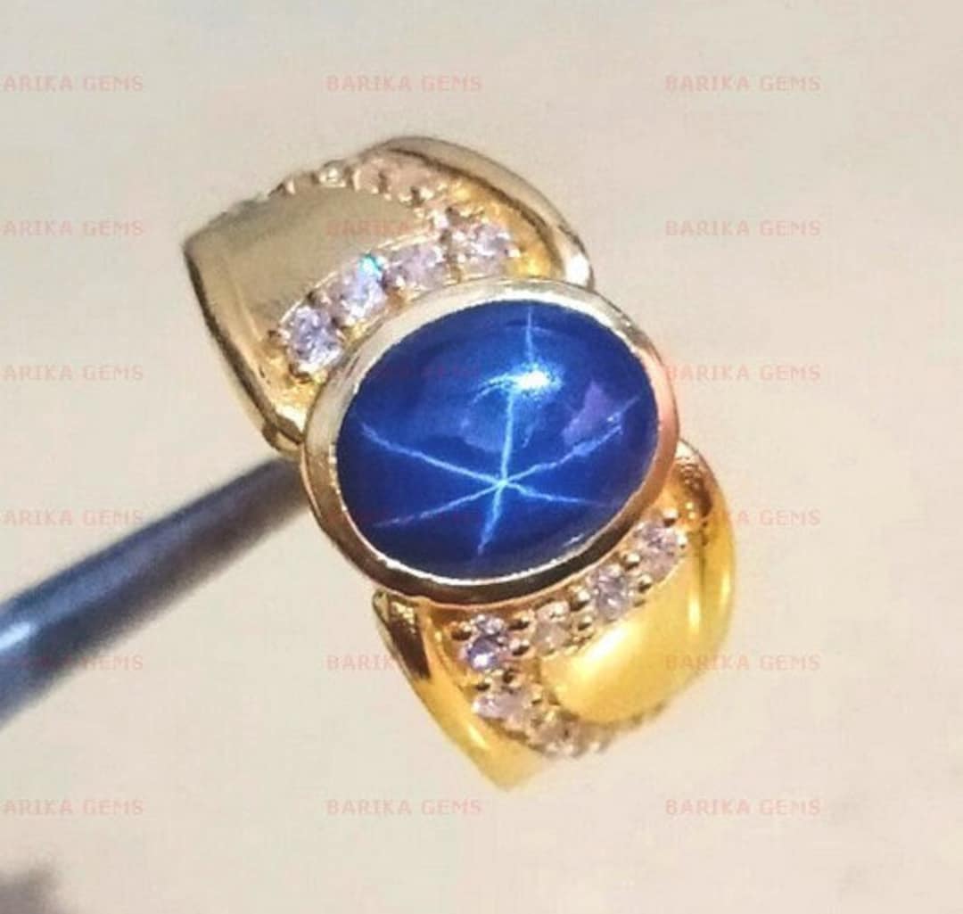Linde Star Blue Sapphire Gemstone Ring, 14K Gold Plated Silver Ring ...