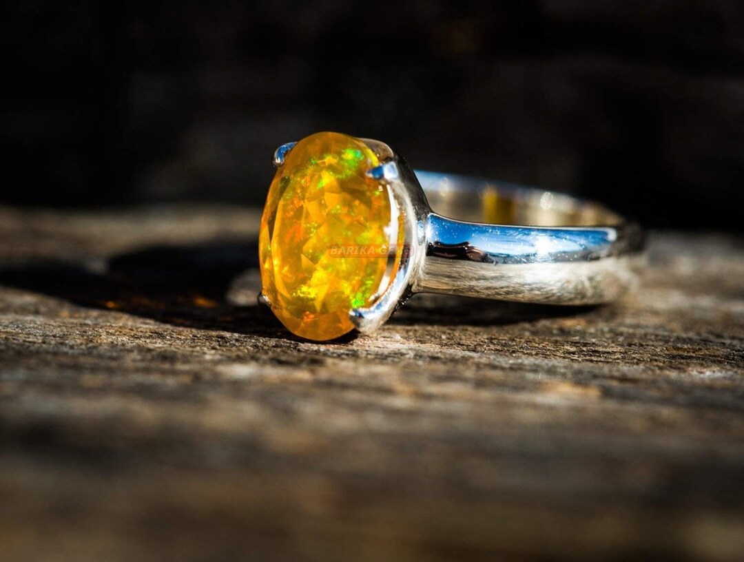 Yellow Fire Opal Men & Women Ring, in 925 Sterling Silver, AAA Quality ...