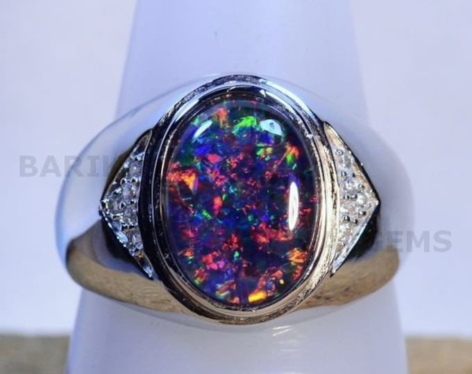 5A Quality Natural Black Fire Opal Men's Ring, 925 Solid Sterling Silver Handmade Amazing ...