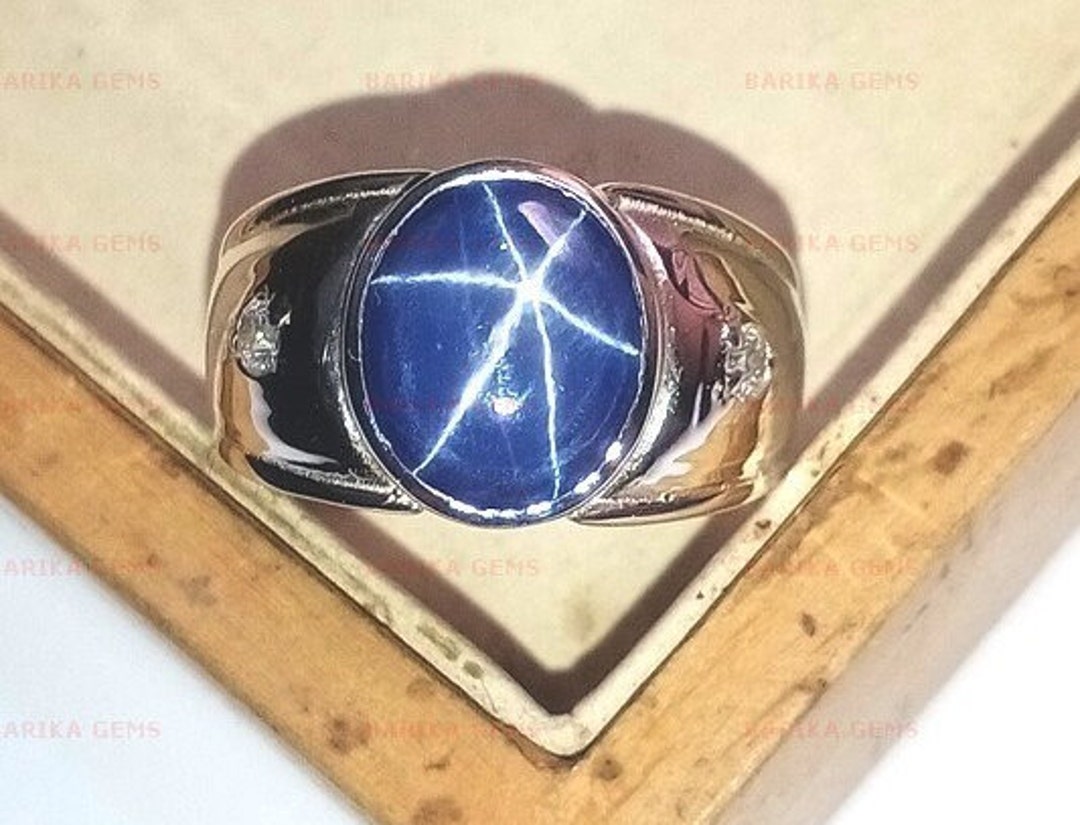 Linde Star Blue Sapphire Ring, 14K Gold Plated Silver Ring, Engagement ...