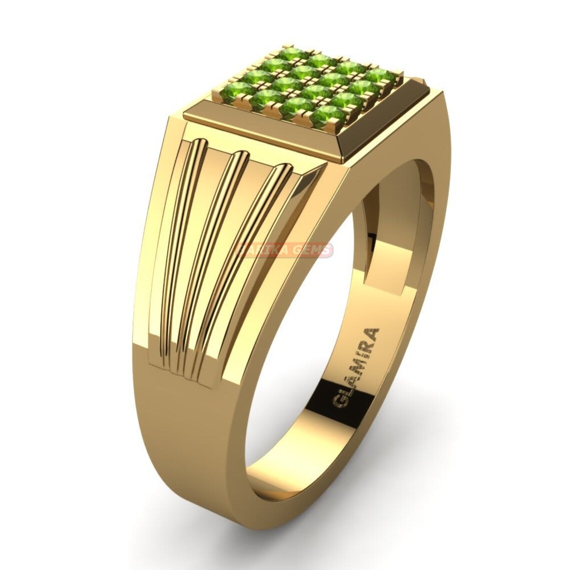 Green Peridot Ring for Gents Ring 14k Gold Plated Silver Ring - Etsy