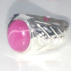 Pink Star Ruby Ring for Men Wedding Band Ring, 925 Sterling Silver Ring, Lindy Star Ruby Gents ...
