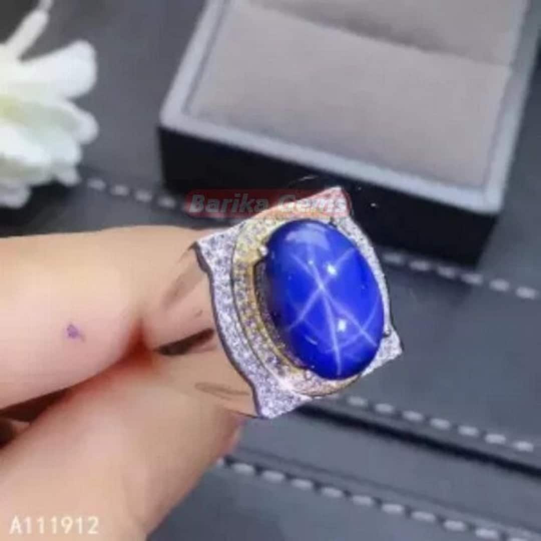 Genuine Linde Star Sapphire Ring for Men's Jewelry 925 Sterling Silver ...