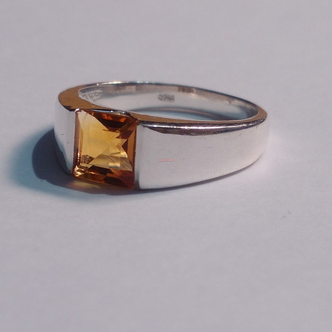 Natural Citrine Men's Ring 925 Sterling Silver Ring Yellow Citine ...