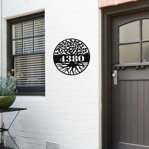 Personalized Tree of Life Metal Sign Door Number, Custom Number Tree ...