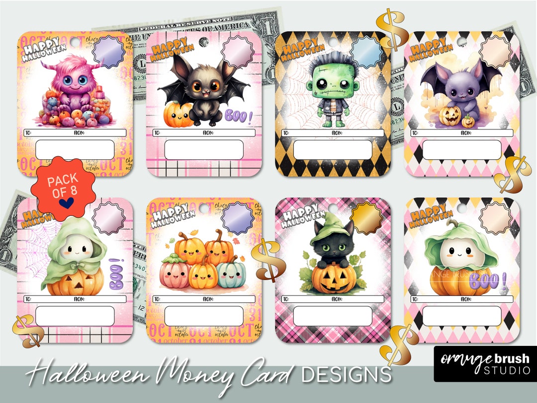 Halloween Money Card Bundle, Printable PNG Designs. Money Card Holder ...