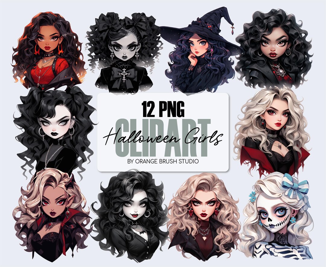 Halloween Chibi Girls Clipart Bundle - Fashion Doll Sublimation Bundle ...