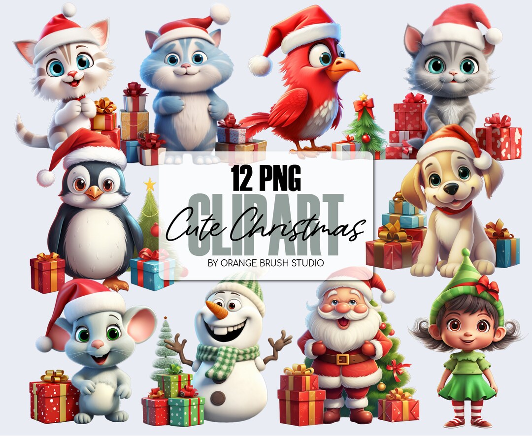 Cute Christmas Animals Clipart Bundle. Cute Christmas PNG Bundle, Baby ...