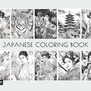 Japanese Printable Coloring Book, Grayscale Coloring Pages, 10 Asian ...