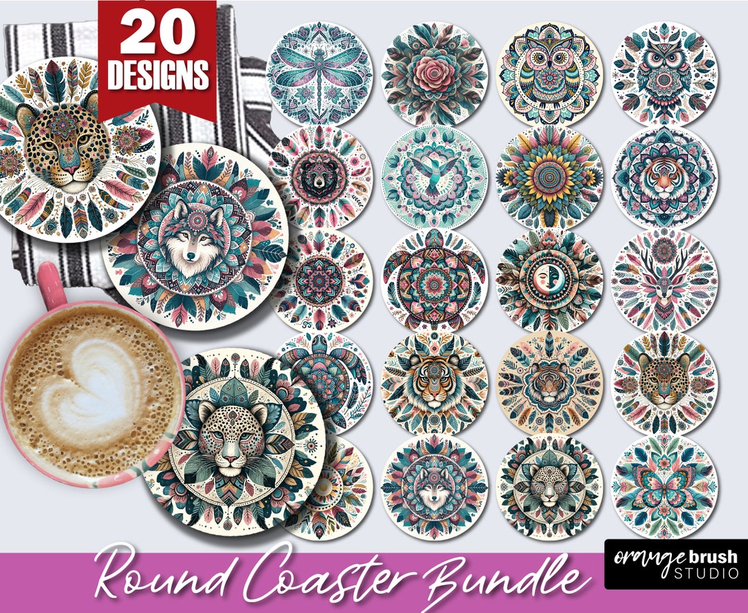 Mandala Coaster Bundle, Mandala Round Coaster Sublimation, Boho Style ...