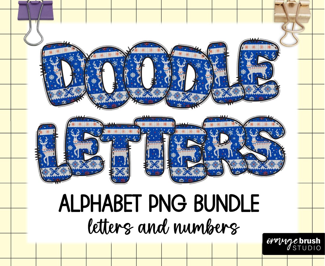 Christmas Doodle Letters Clipart, Knitted Alphabet PNG Bundle, Letters ...