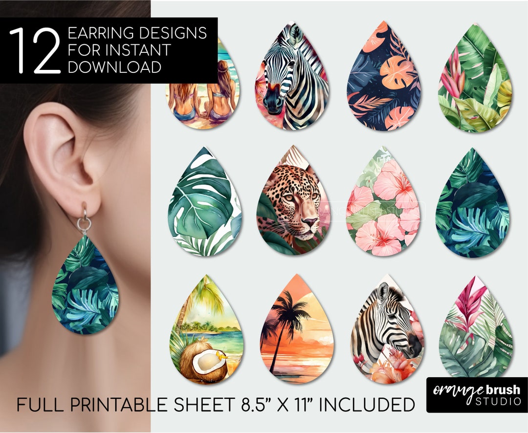 Summer Tear Drop Earrings Bundle, Sublimation Designs, Beach Earring ...