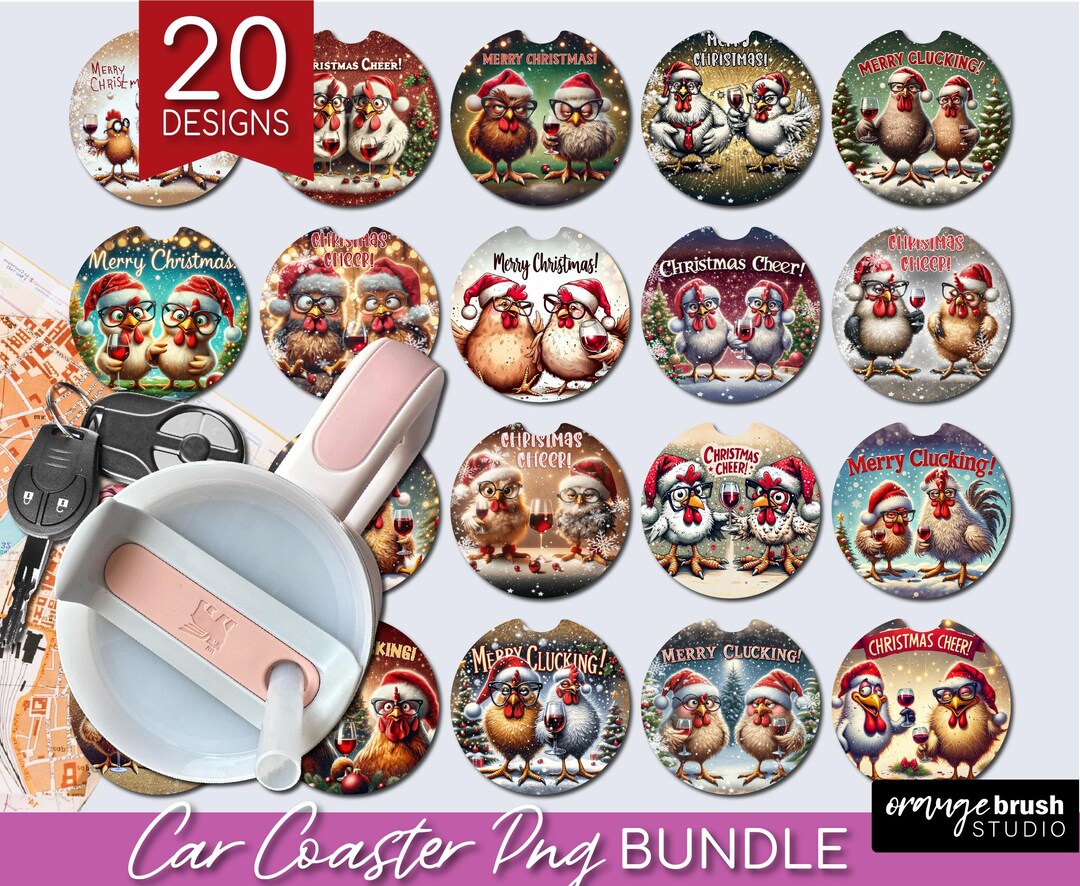 Christmas Chicken Car Coaster Sublimation Bundle, Funny Xmas Round ...